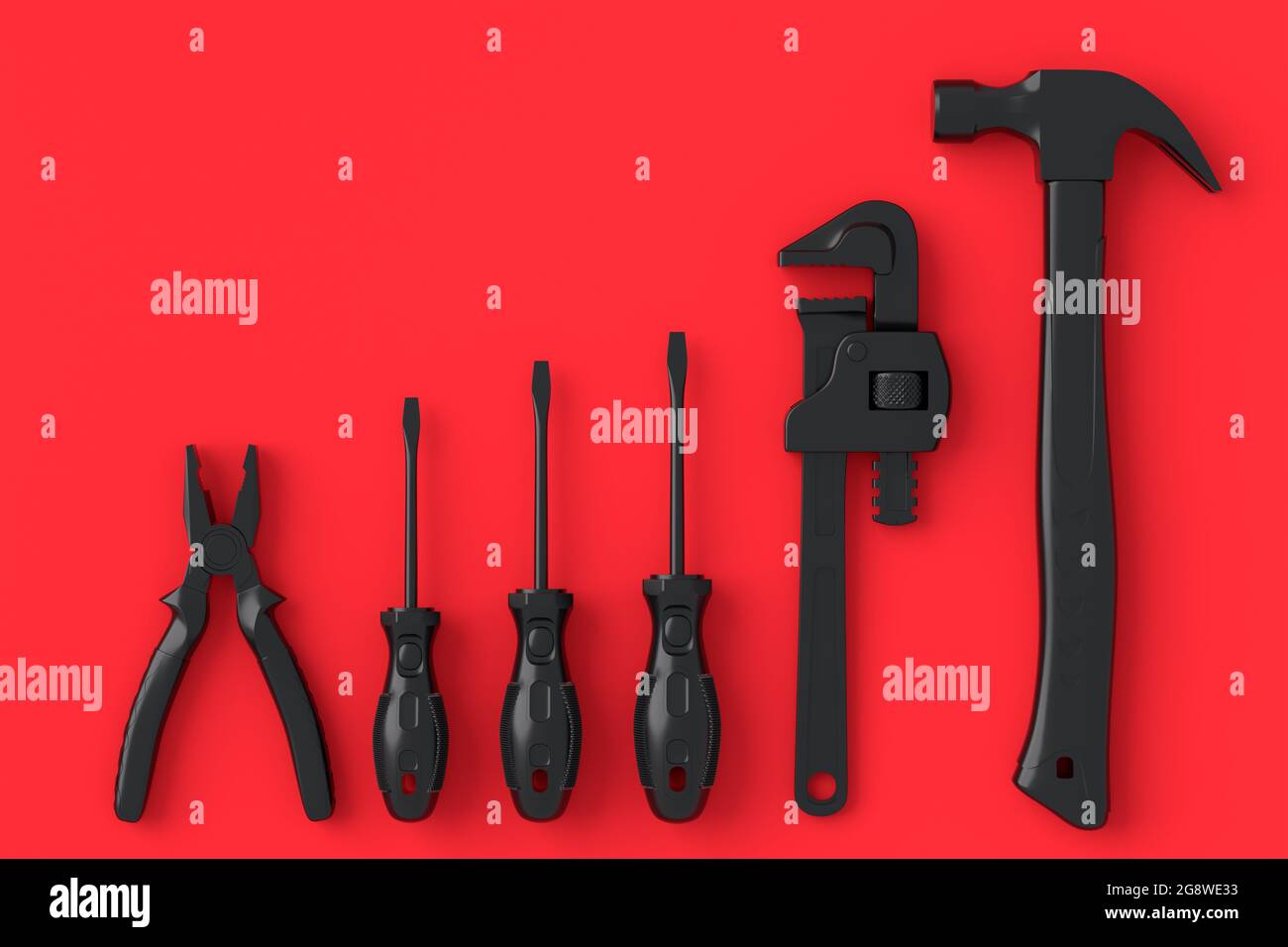 Top view of monochrome construction tools for repair and installation ...