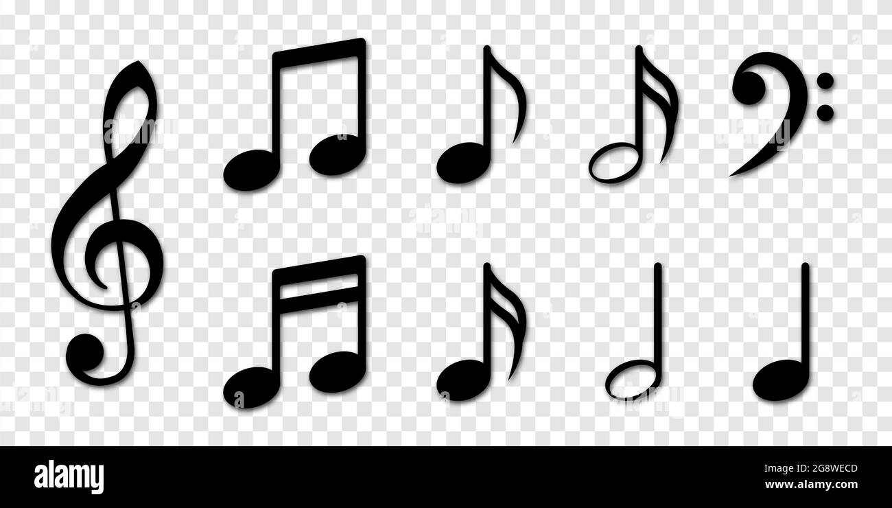 Musical note icons set. Vector illustration isolated on transparent ...