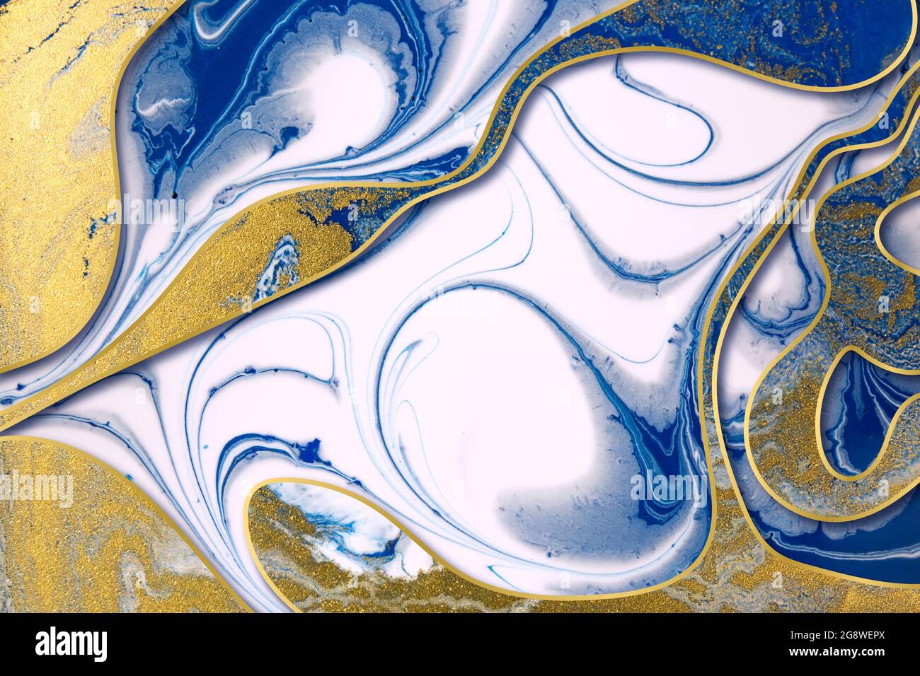 Agate ripple pattern imitation with gold dust. Blue abstract ...