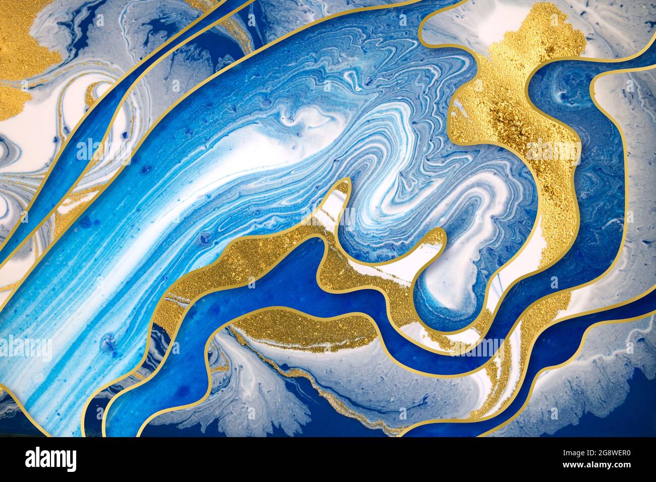 Agate ripple pattern imitation with gold dust. Blue abstract ...