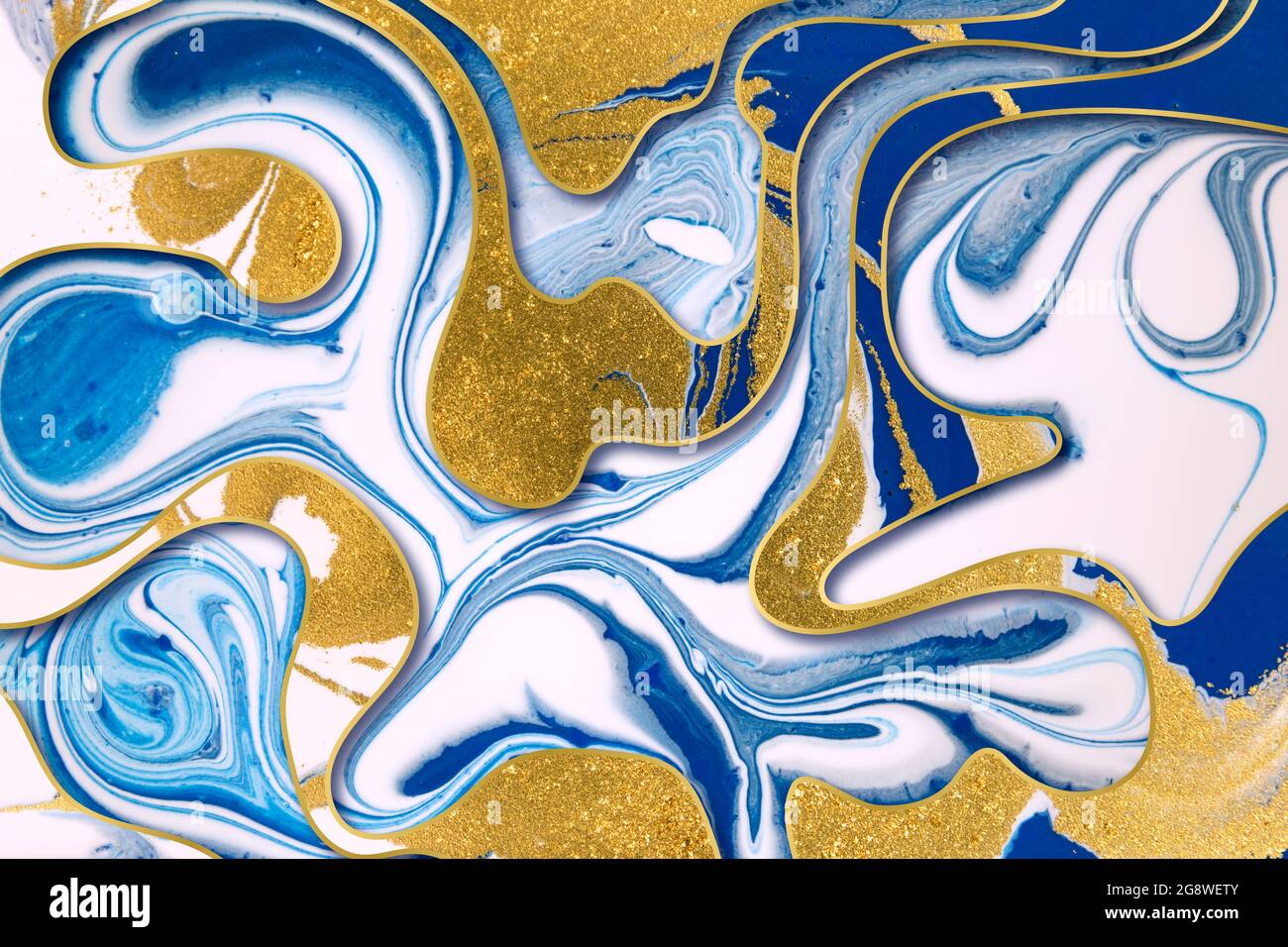 Agate ripple pattern imitation with gold dust. Blue abstract ...