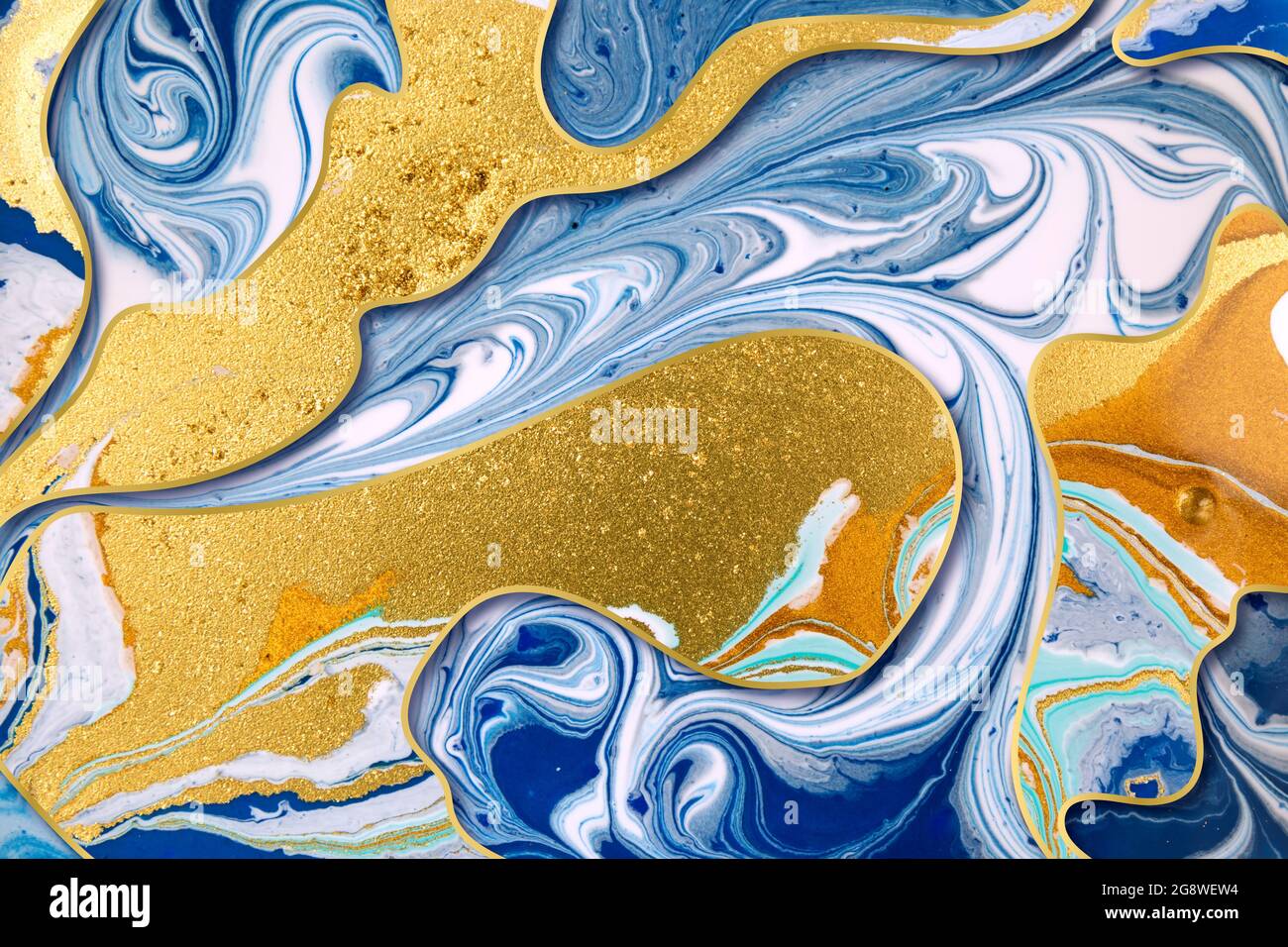 Agate ripple pattern imitation with gold dust. Blue abstract ...