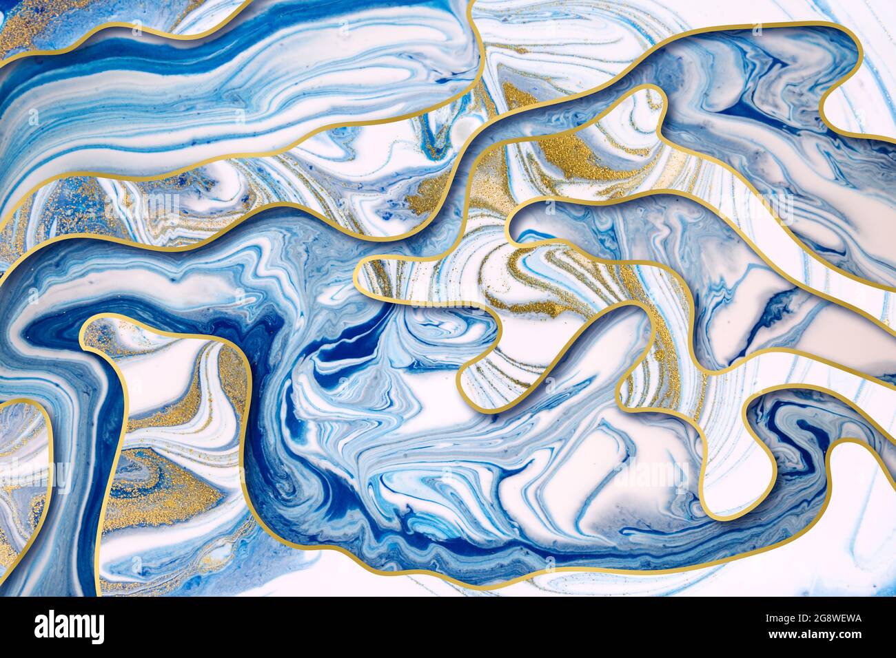 Agate ripple pattern imitation with gold dust. Blue abstract ...