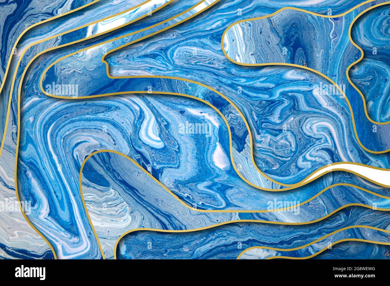 Agate ripple pattern imitation with gold dust. Blue abstract ...