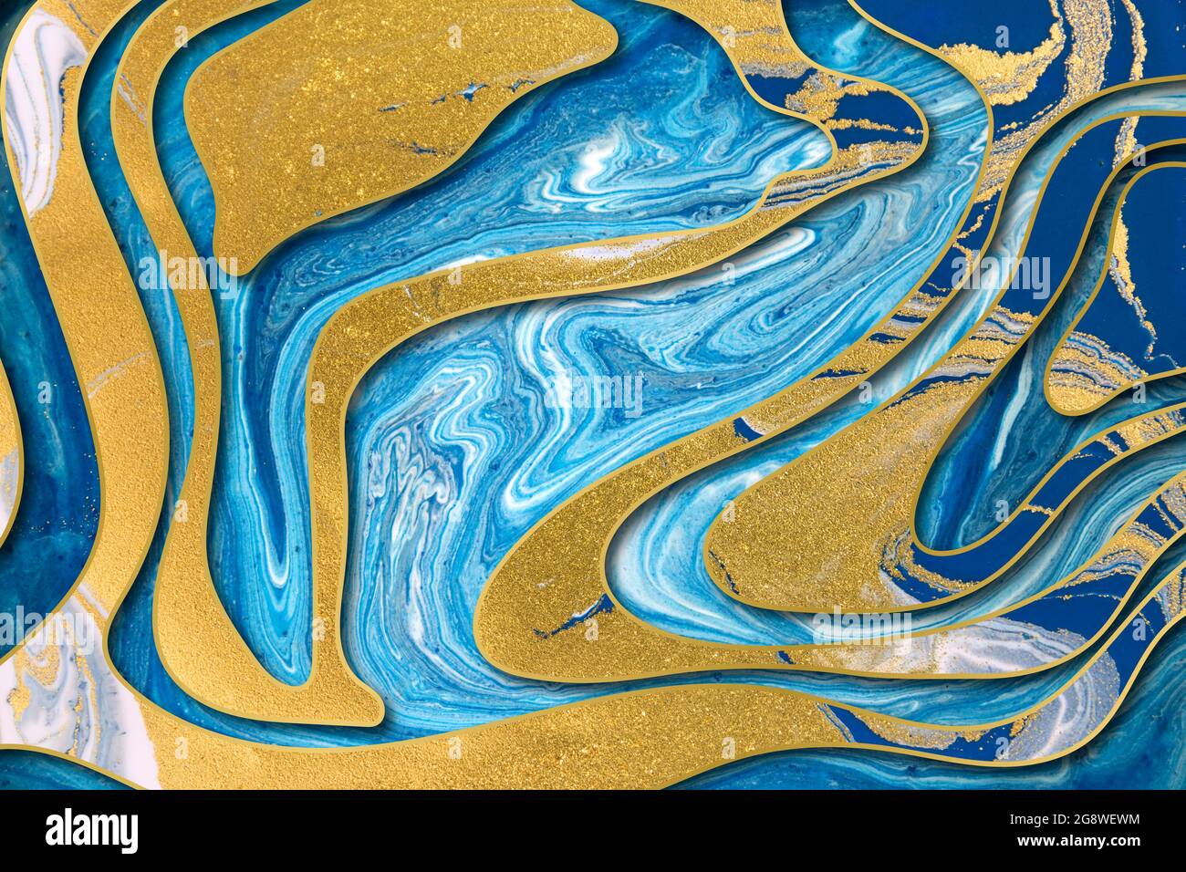 Agate ripple pattern imitation with gold dust. Blue abstract ...