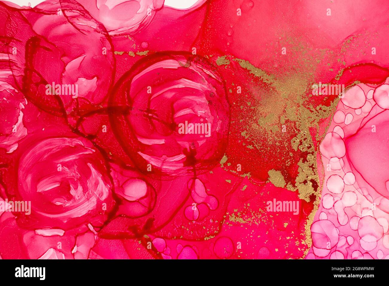 Abstract red watercolor ink gradient drops with golden glitter Stock ...