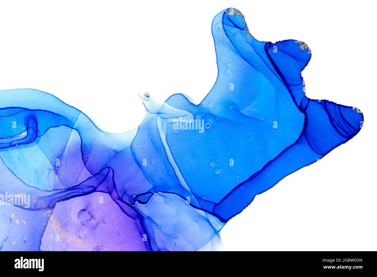 Alcohol ink blue transparent ink drops isolated on white background ...