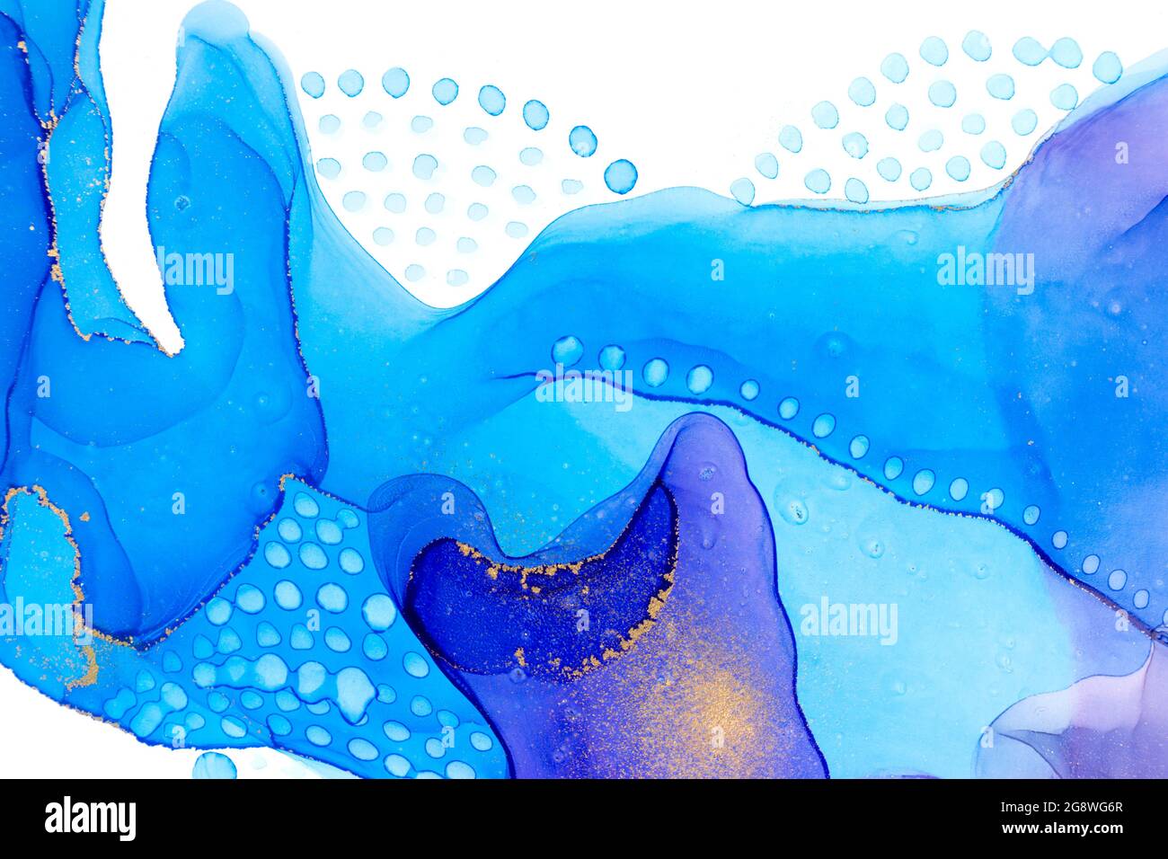 Watercolor blue dots and stains with gold powder ink Stock Photo - Alamy