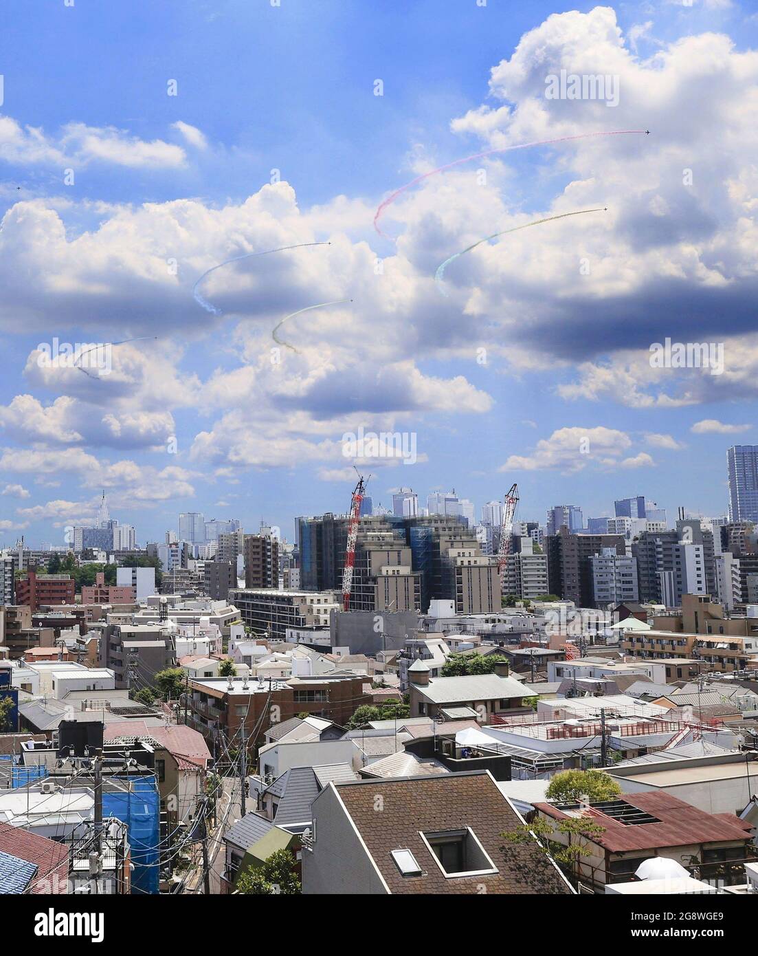 Tokyo, Japan, 23rd July 2021. The five Olympic rings are formed with ...
