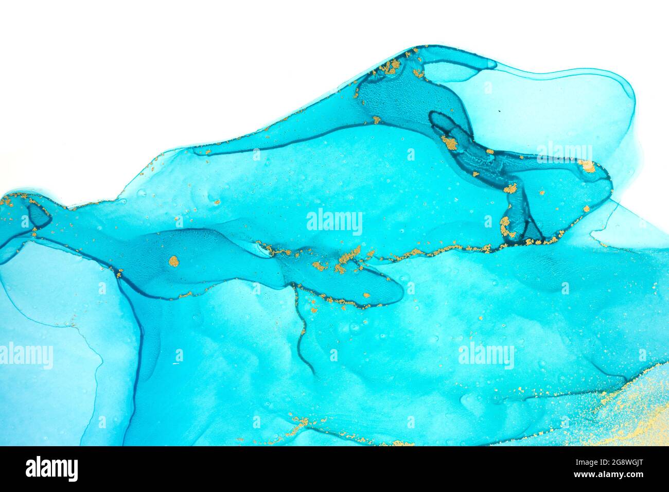 Alcohol ink blue transparent ink drops isolated on white background ...