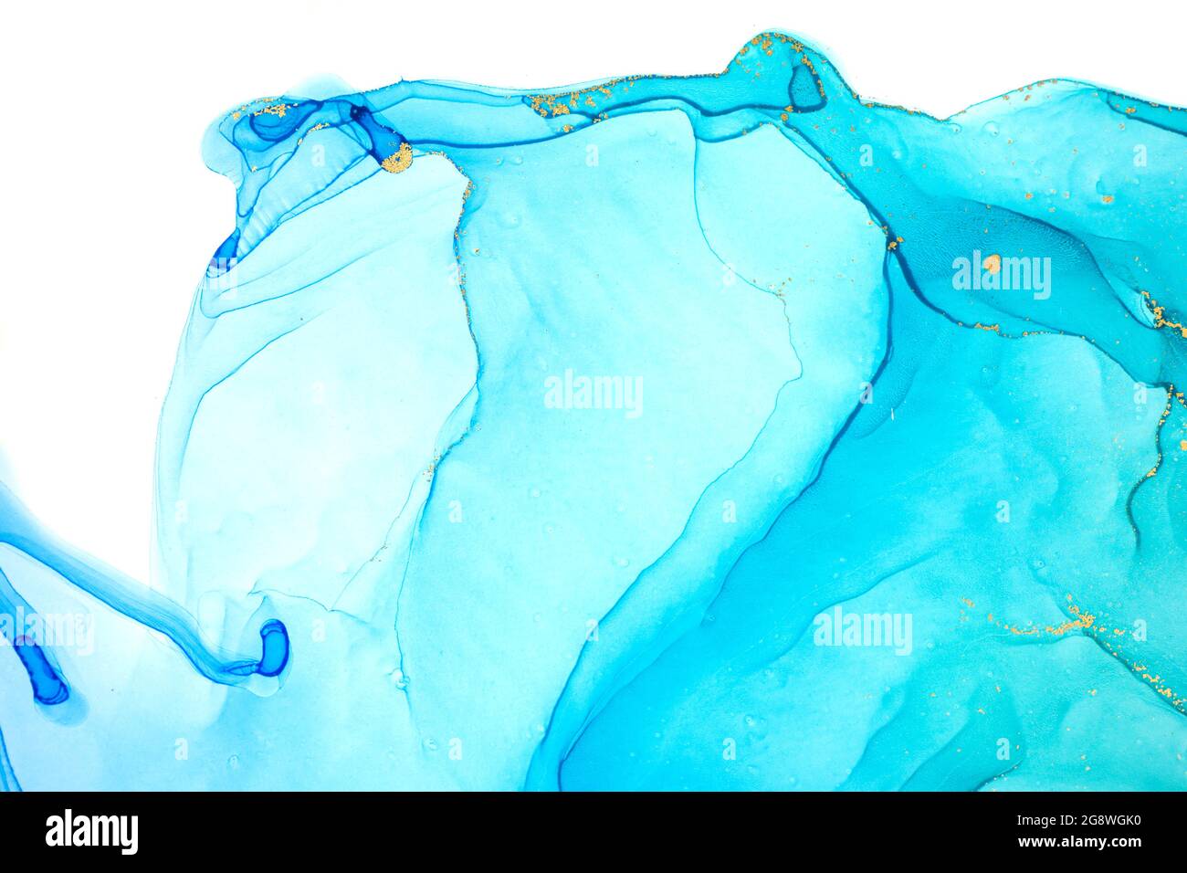 Alcohol ink blue transparent ink drops isolated on white background ...