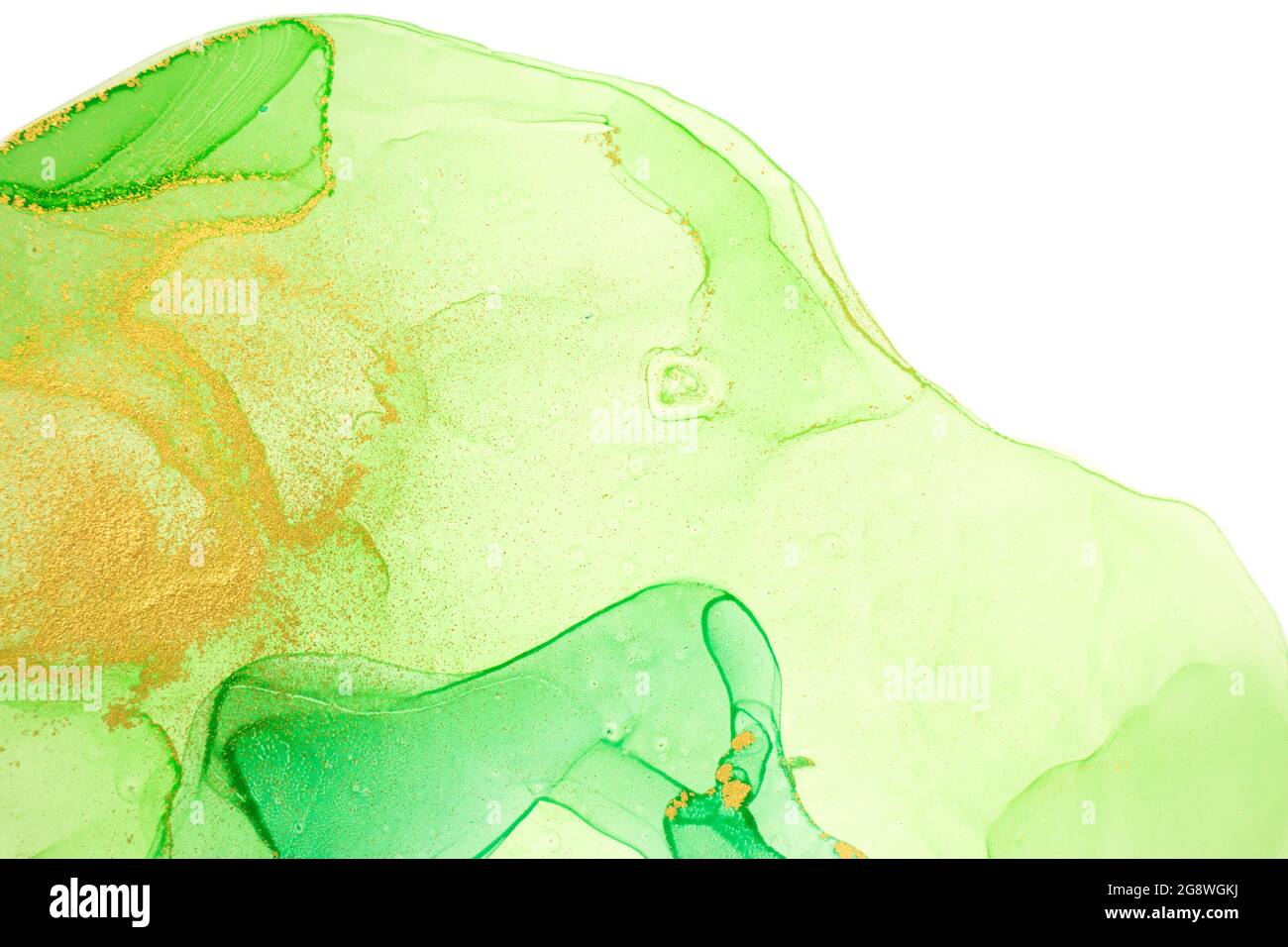 Alcohol ink gold and light green abstract background Stock Photo - Alamy