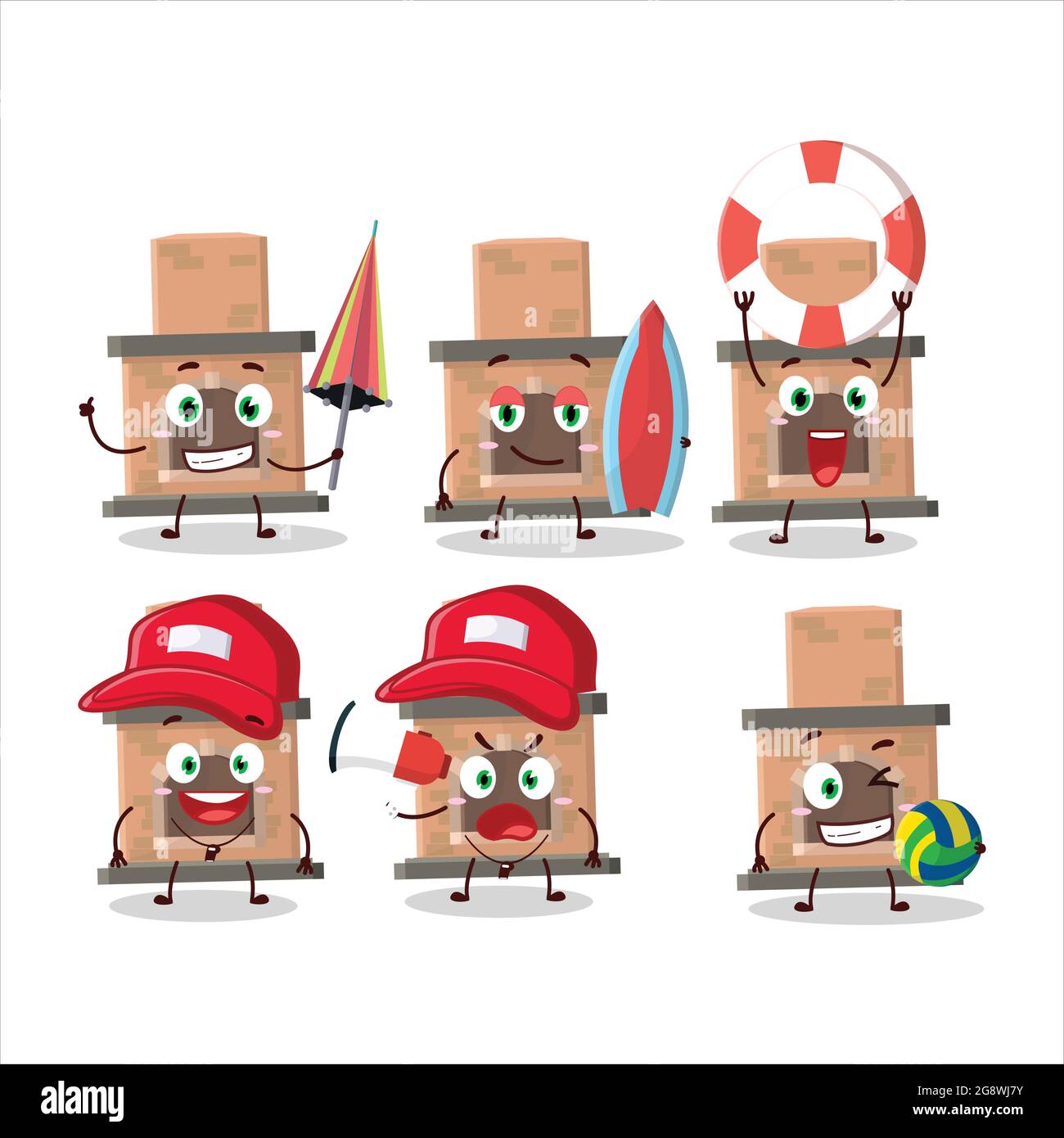 Happy Face house fireplaces cartoon character playing on a beach ...
