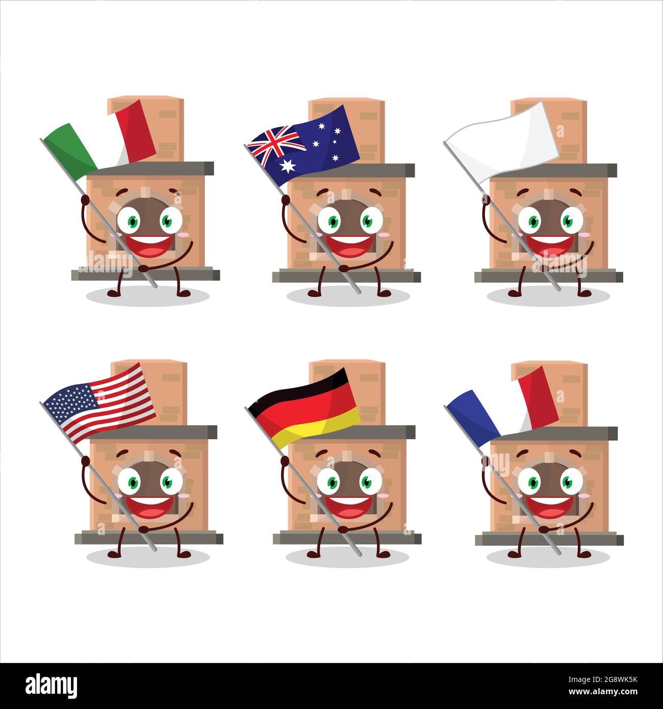 House fireplaces cartoon character bring the flags of various countries ...