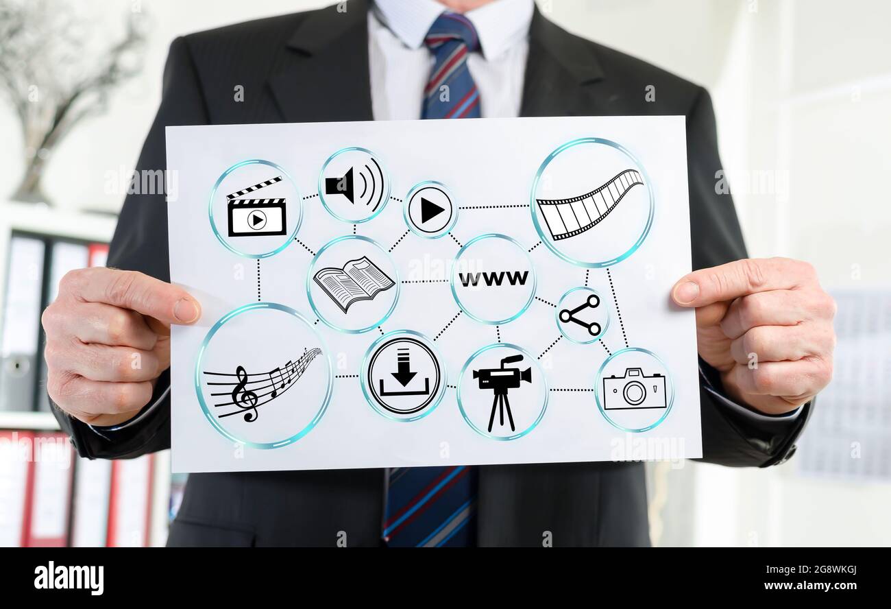 Paper showing social information sharing concept held by a businessman ...