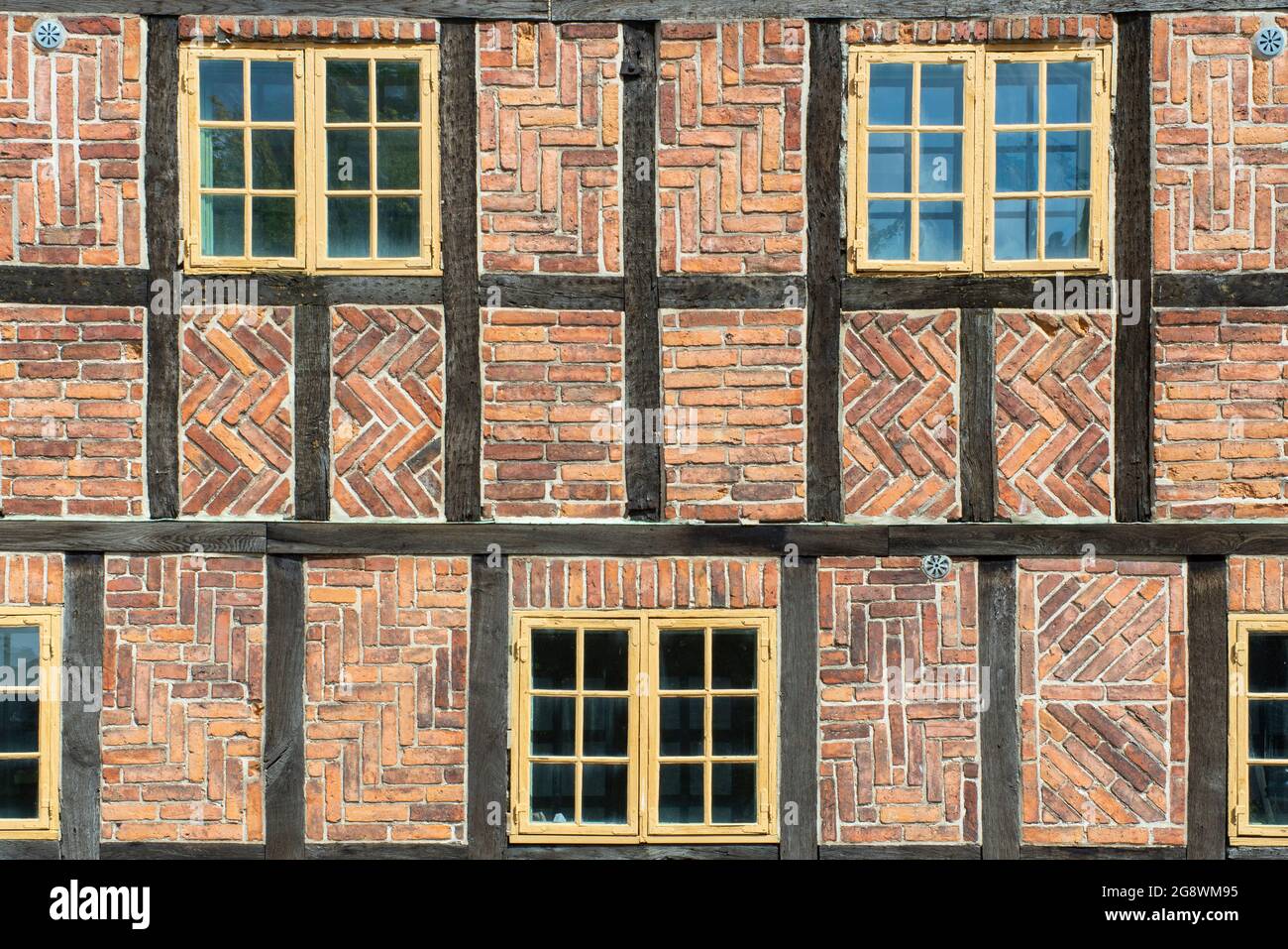 Old fashioned Timber Frame Facade with Classic Bricks pattern in Lund ...