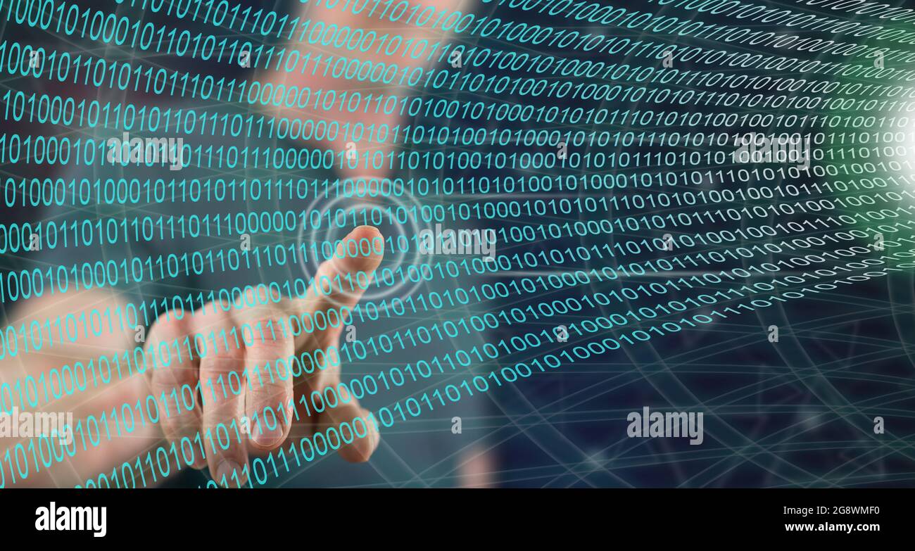 Man touching a digital technology concept on a touch screen with his ...