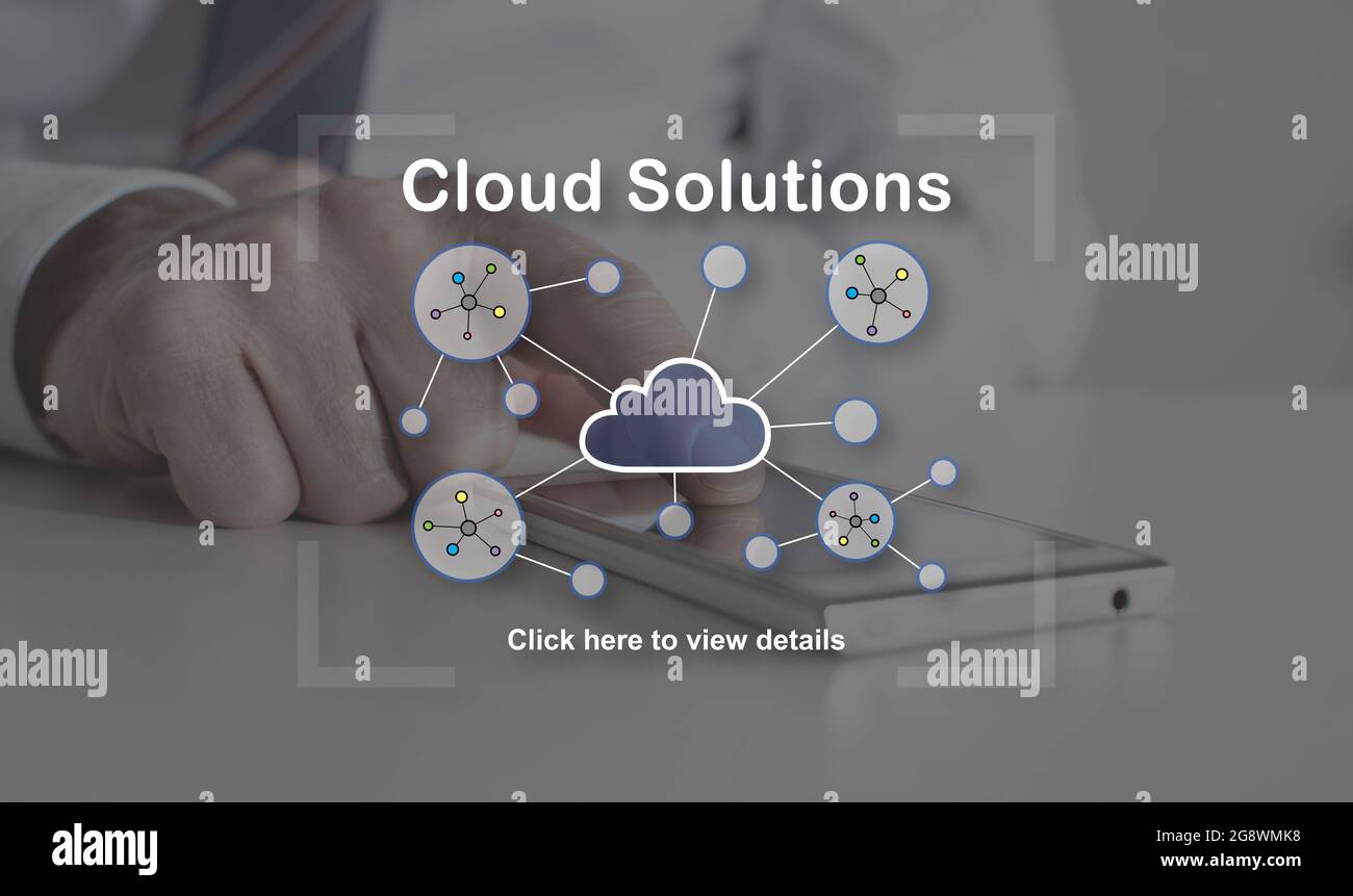 Cloud solutions concept illustrated by a picture on background Stock ...