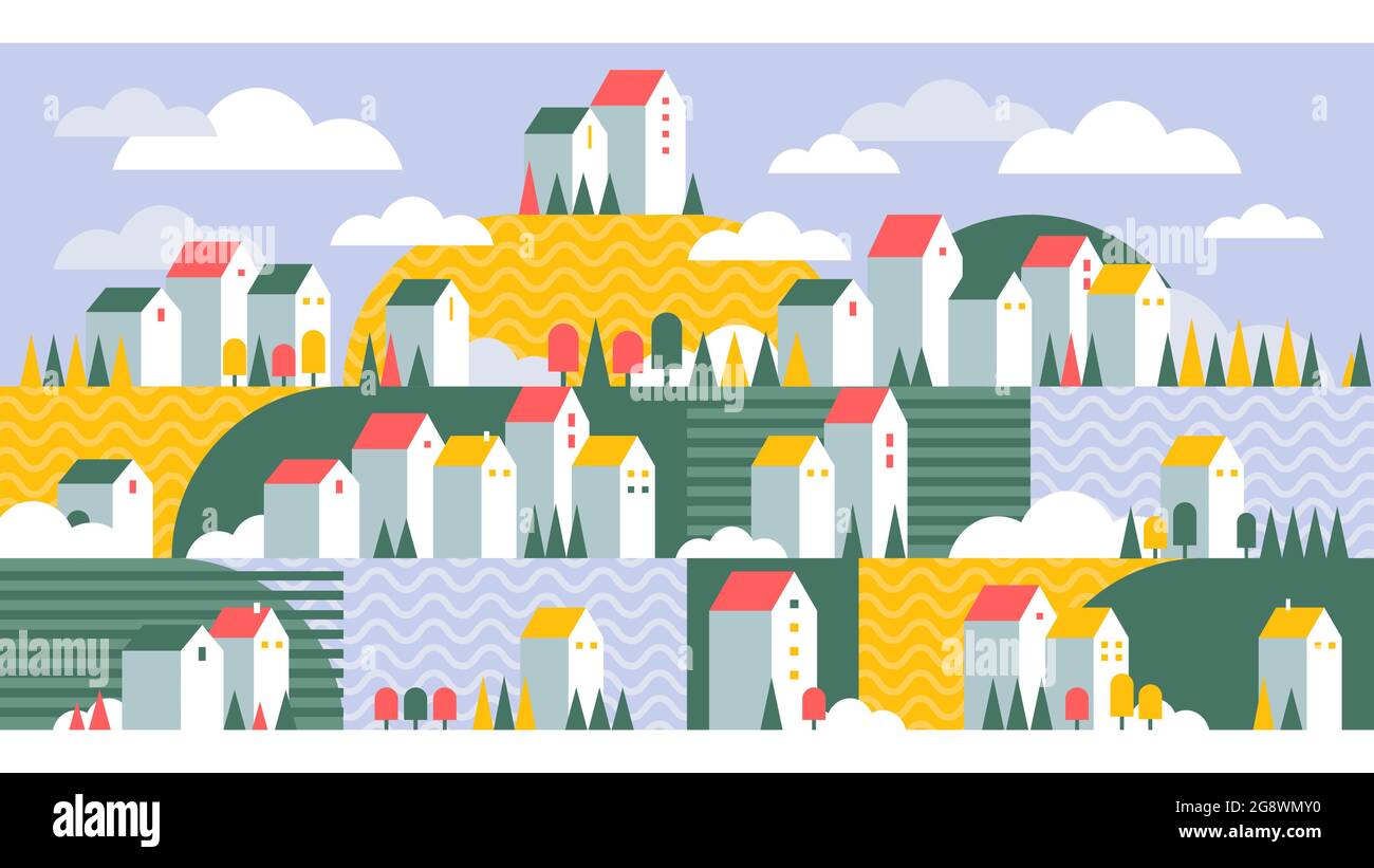 Geometric Town Illustration. Colorful Graphic City. High Residential ...