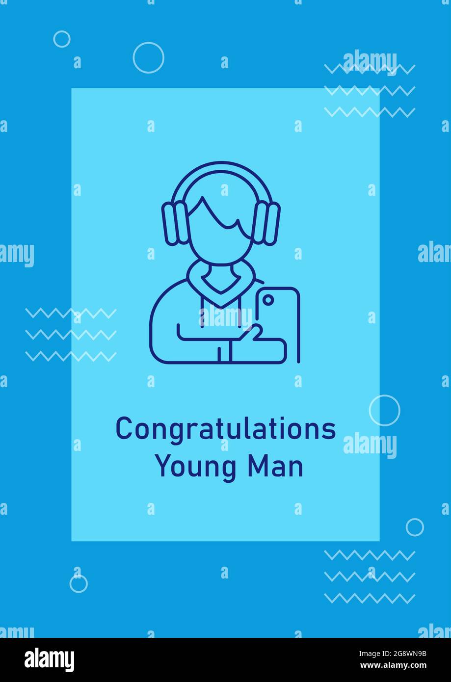 Appreciating young man actions postcard with linear glyph icon ...