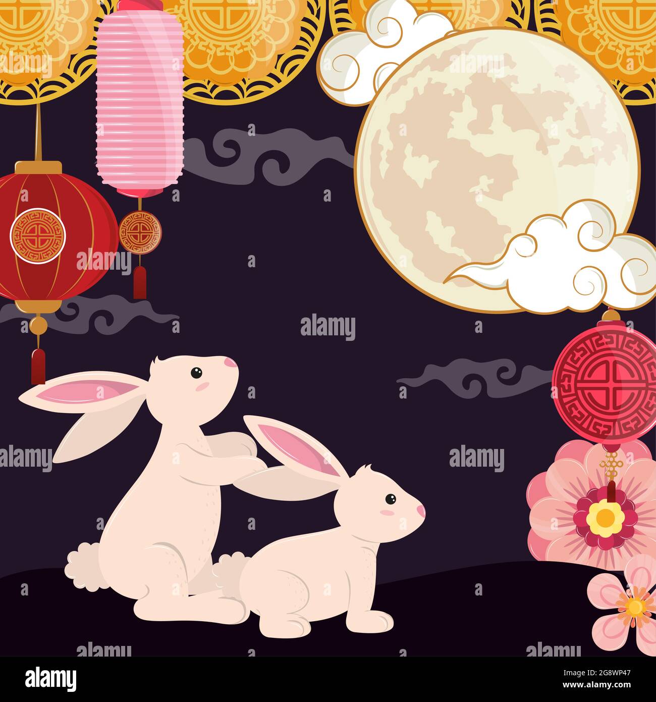 cute rabbits chinese moon Stock Vector Image & Art - Alamy