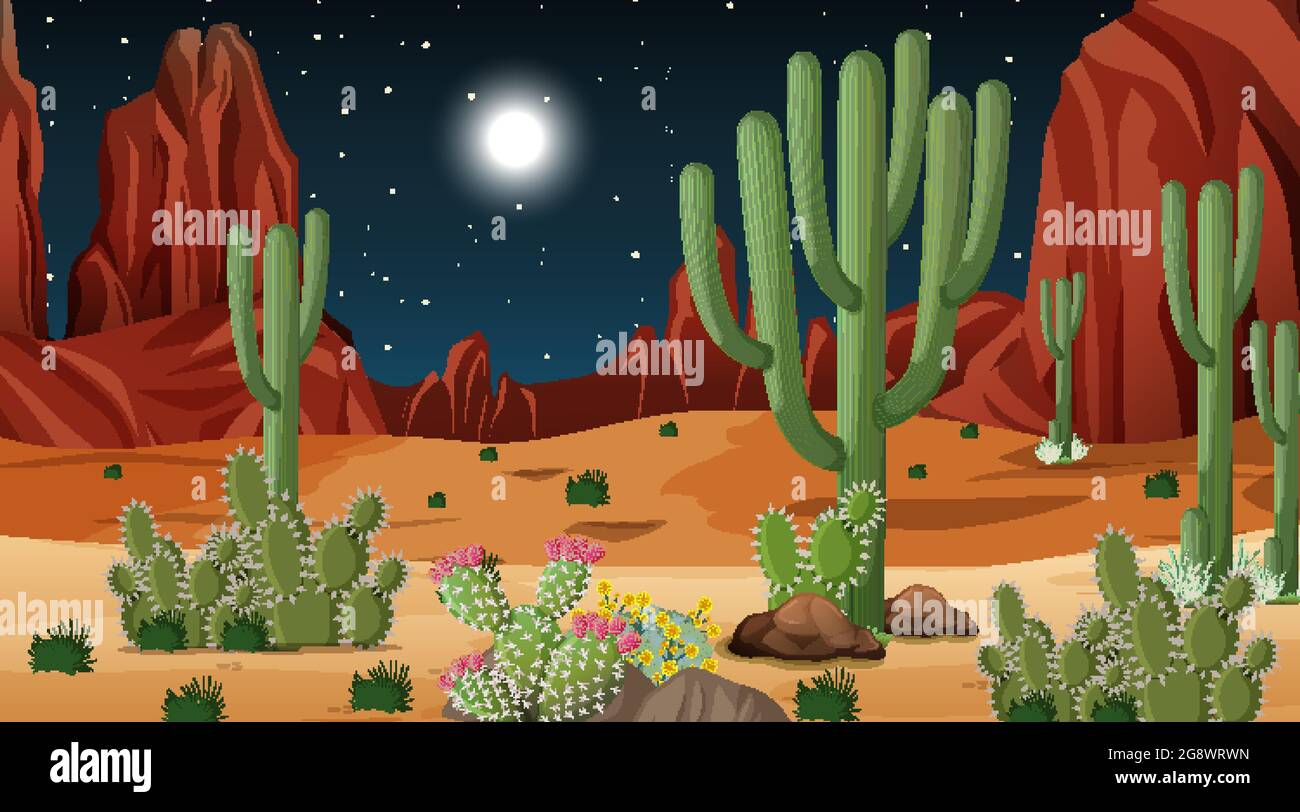 Desert forest landscape at night scene illustration Stock Vector Image ...