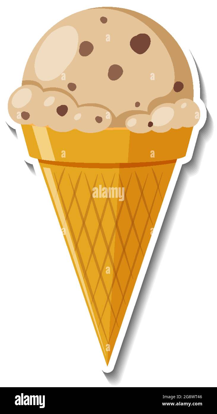 Chocolate Chip Ice Creame In The Waffle Cone Sticker Illustration Stock