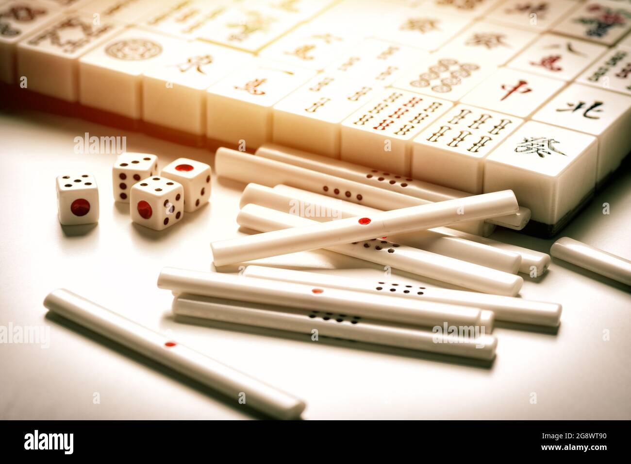 Equipments for Mahjong game. Mahjong is the ancient asian board game ...