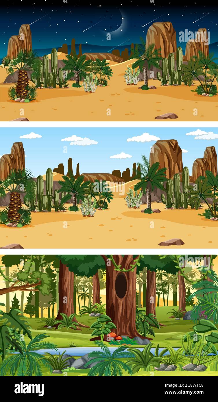 Set of different nature horizontal scenes illustration Stock Vector ...