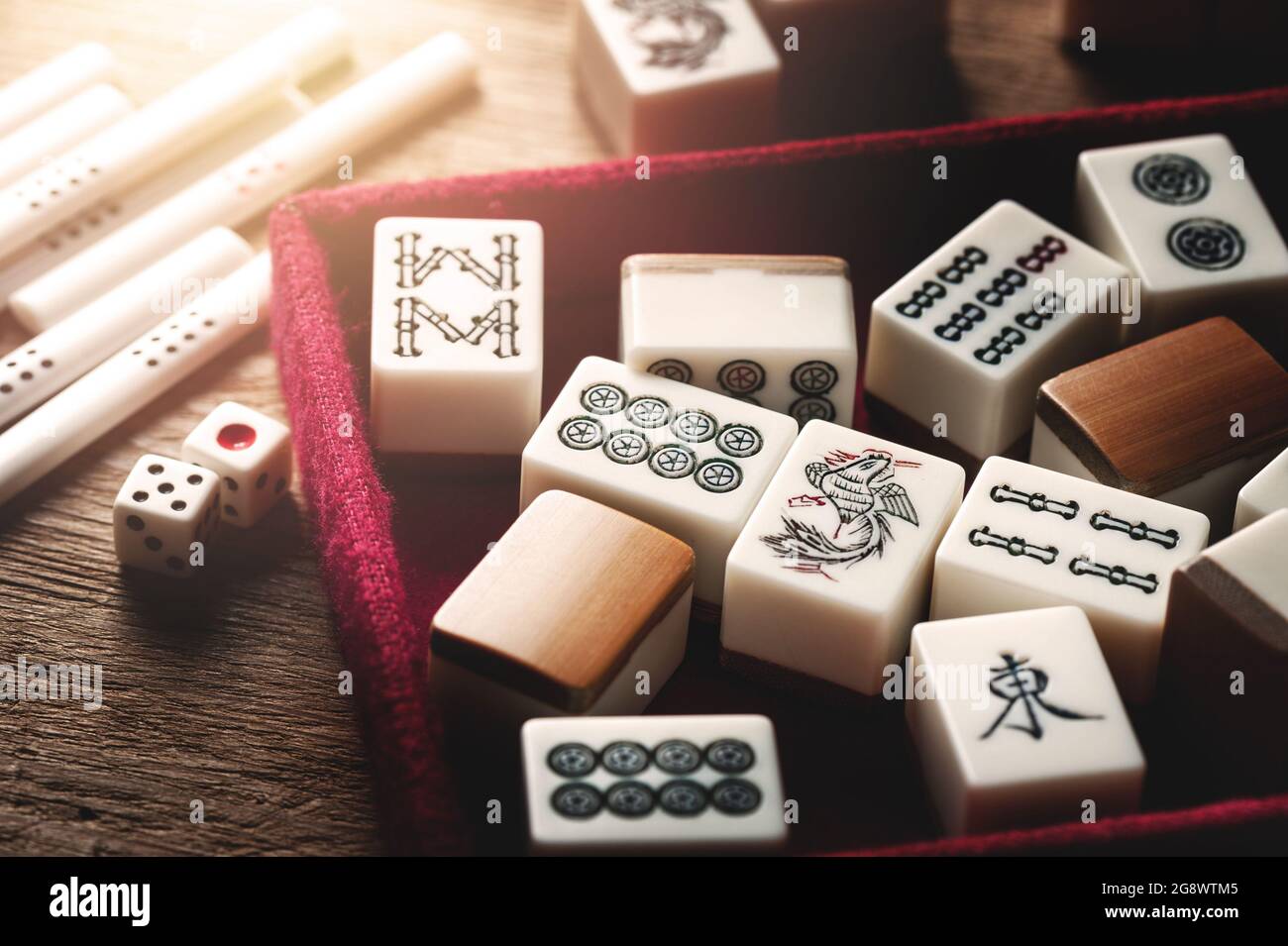 Equipments for Mahjong game. Mahjong is the ancient asian board game ...