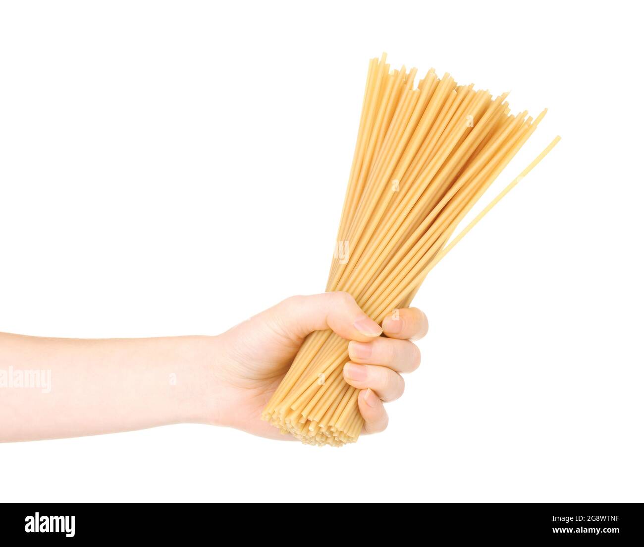 pasta in a hand isolated on white Stock Photo - Alamy
