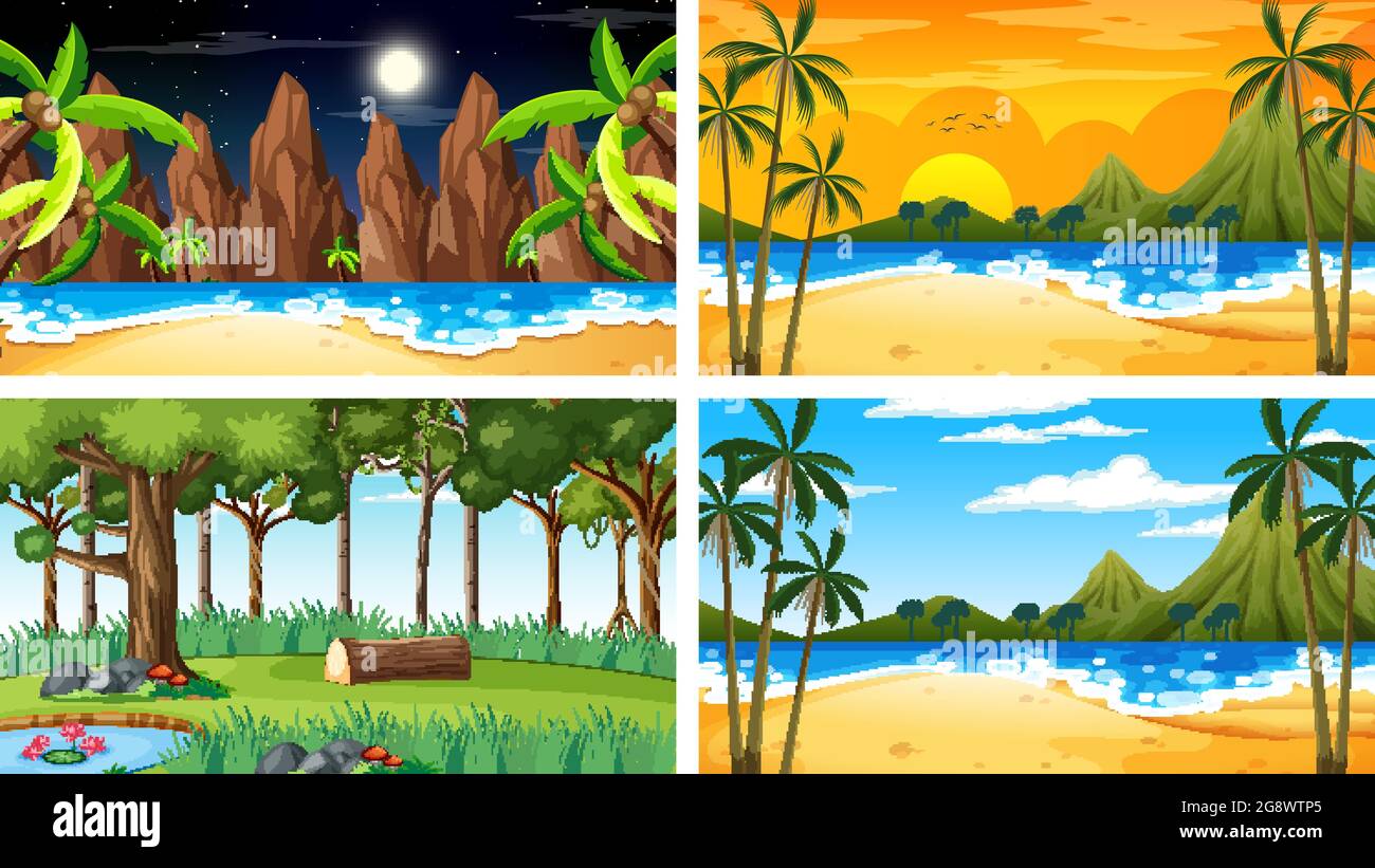 Four different nature horizontal scenes illustration Stock Vector Image ...