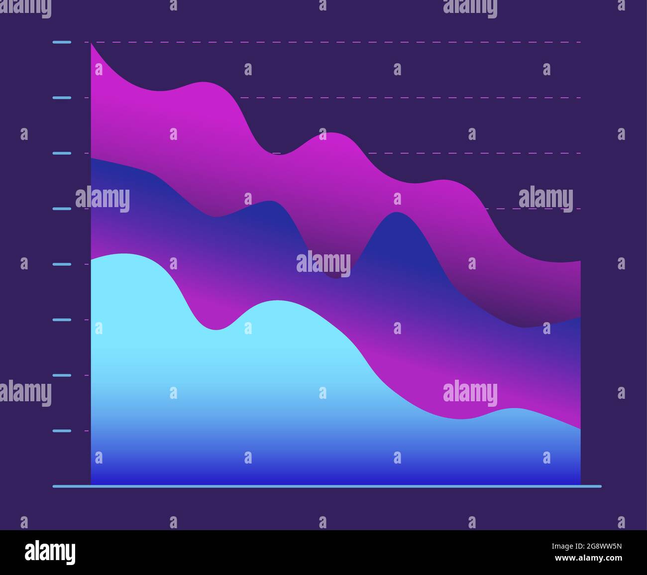 Abstract graph color line moving down. concept of collapse and fall ...