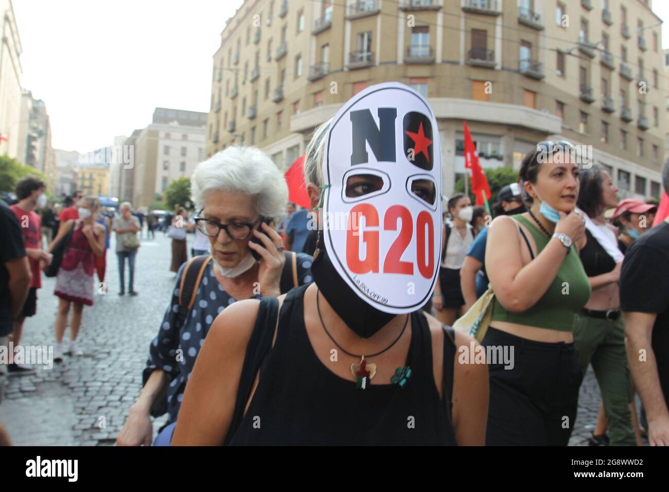 Napoli, Italy. 22nd July, 2021. Protesters in the square in Naples ...