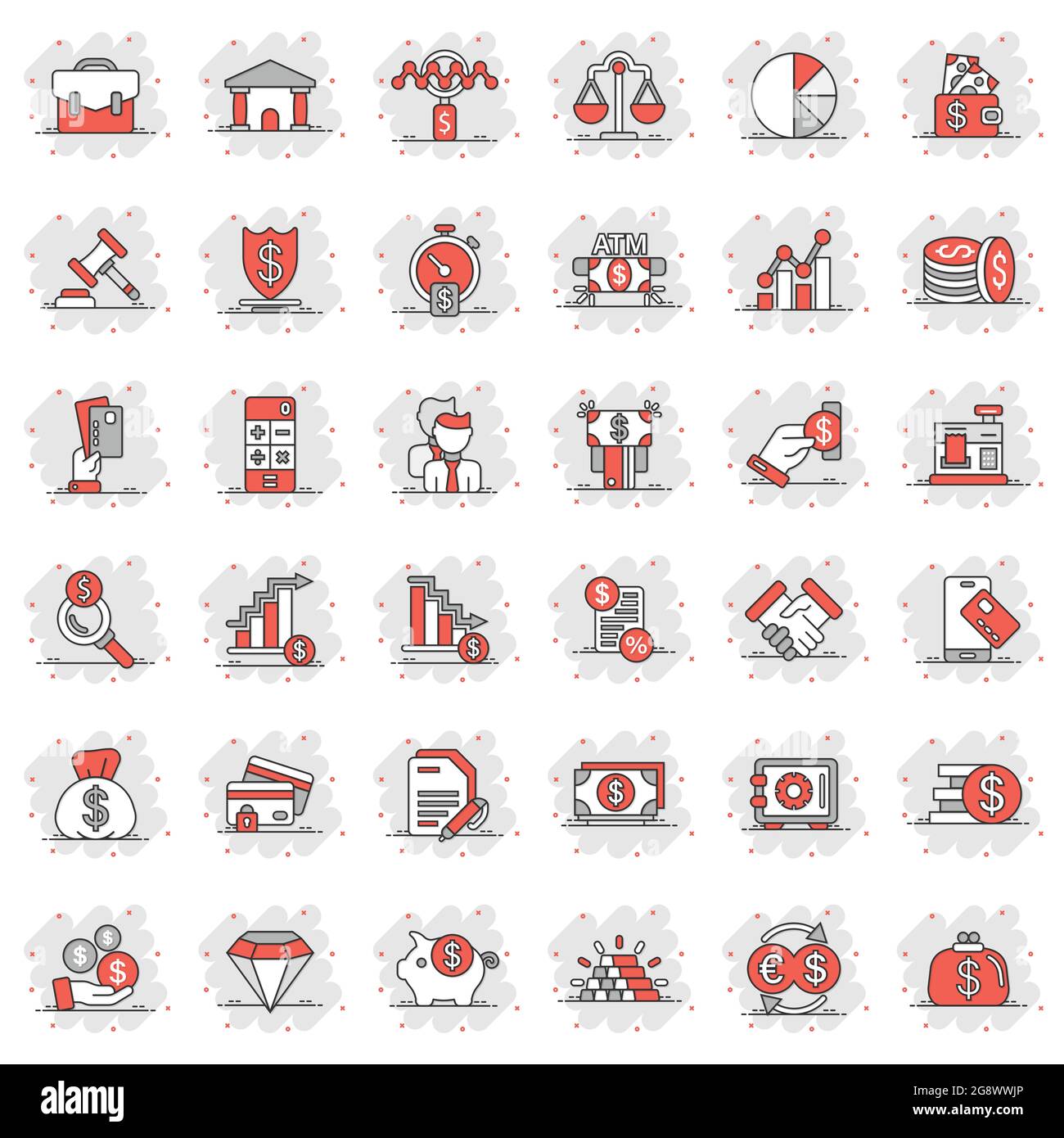 Business icon set in comic style. Finance investment cartoon vector ...