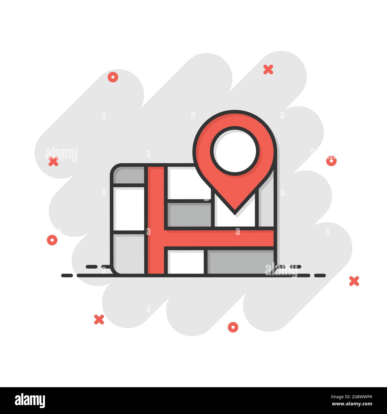 Map with magnifier icon in comic style. Gps navigation cartoon vector ...