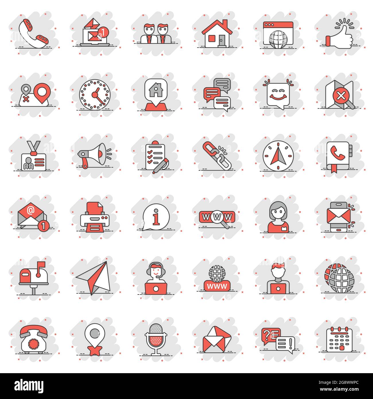 Contact us icon set in comic style. Mobile communication cartoon vector ...