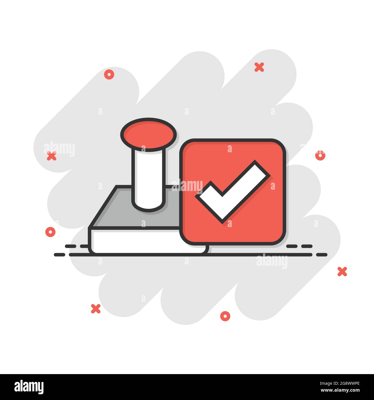 Approve stamp icon in comic style. Accept check mark cartoon vector ...