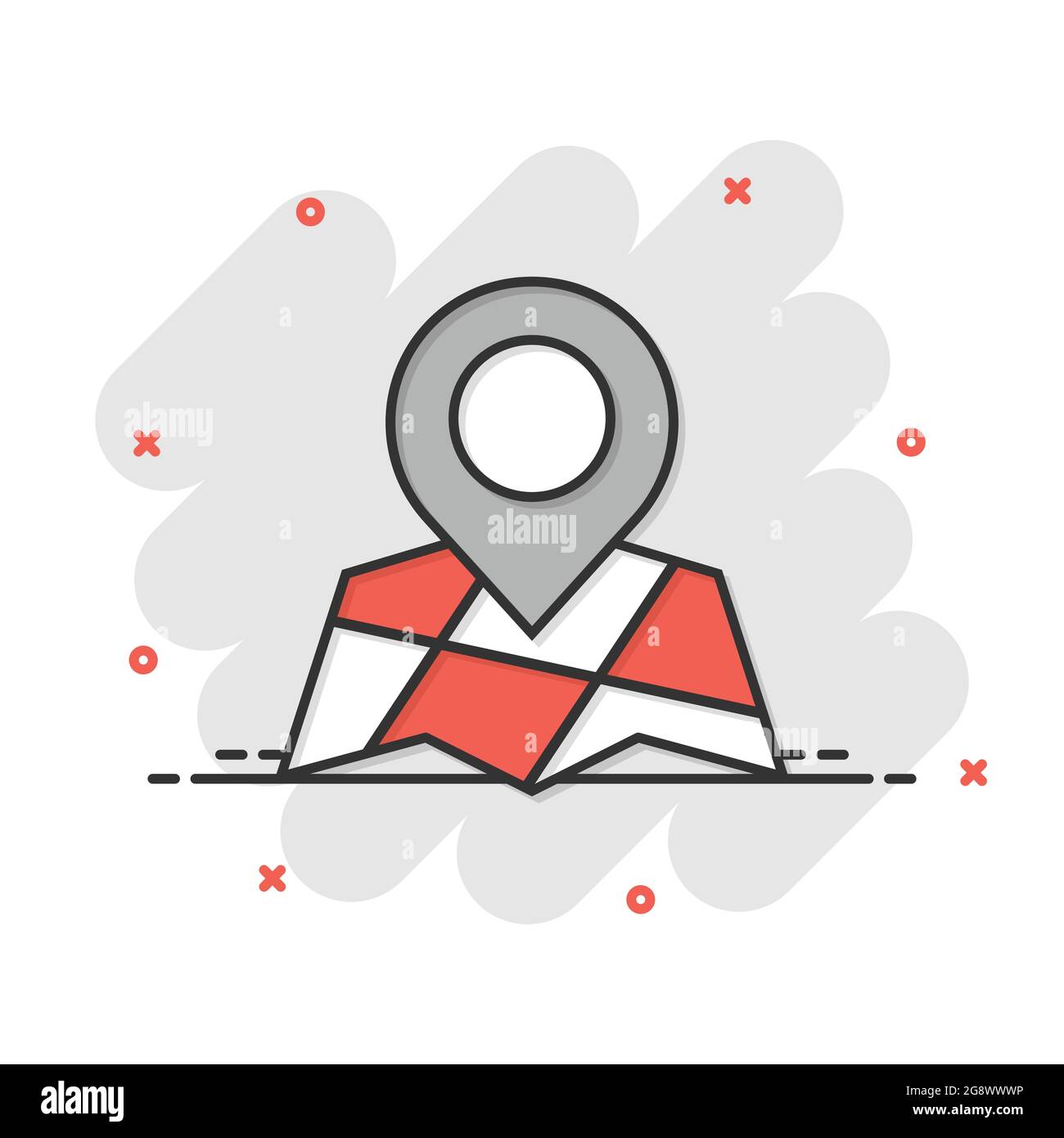 Map with magnifier icon in comic style. Gps navigation cartoon vector ...
