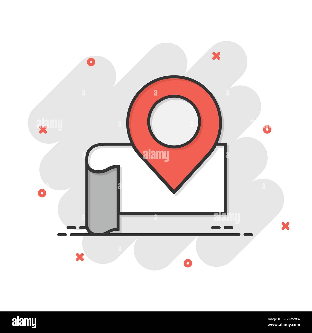Map with magnifier icon in comic style. Gps navigation cartoon vector ...