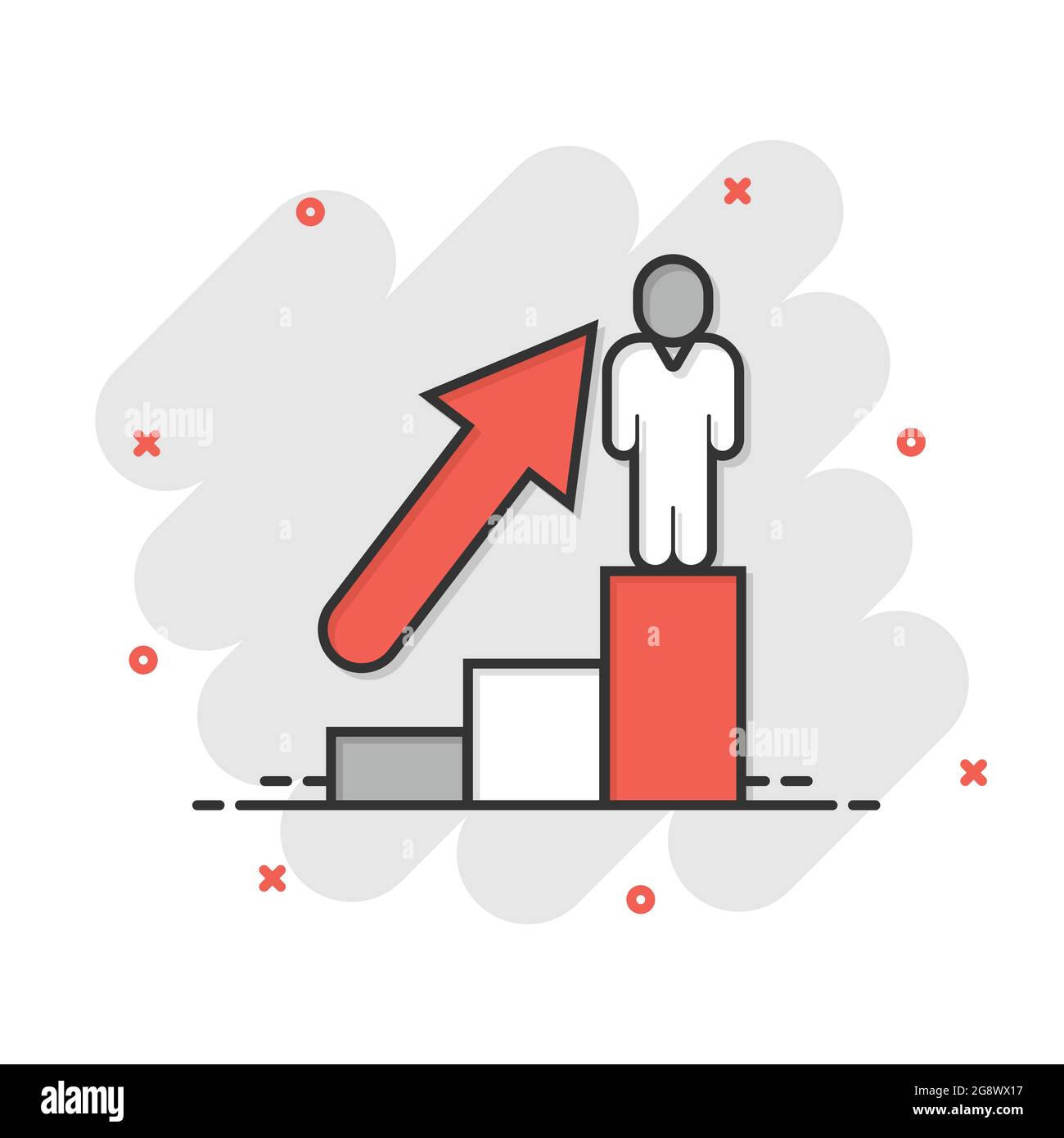 People with growth arrow icon in comic style. Work strategy cartoon ...