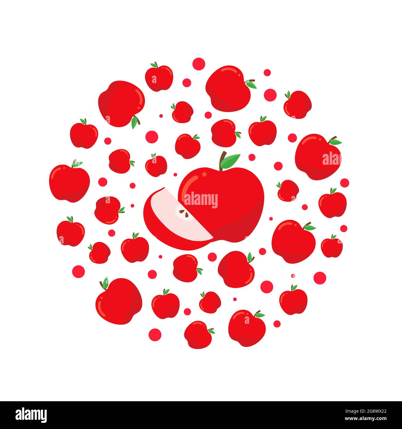 Circle pattern with red apples. Bright design for printing on plates ...