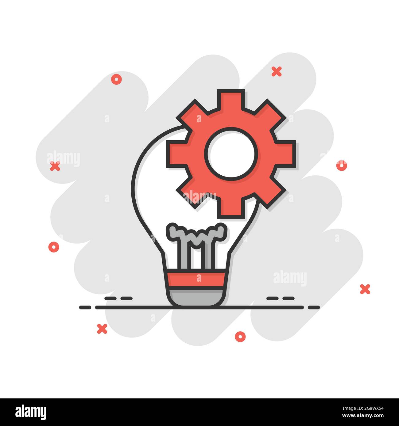 Innovation icon in comic style. Lightbulb with cogwheel cartoon vector ...