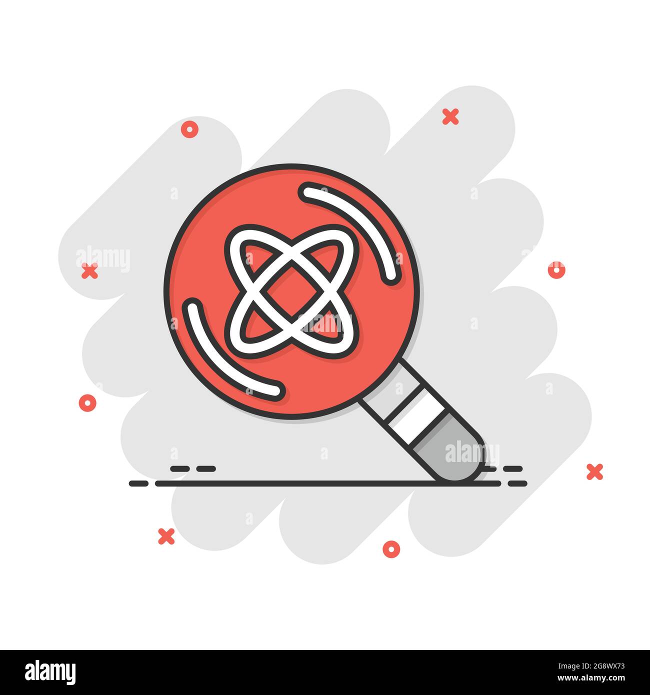 Science magnifier icon in comic style. Virus search cartoon vector ...