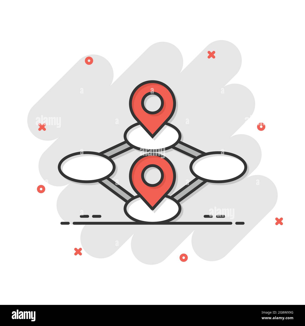 Map pin icon in comic style. Gps navigation cartoon vector illustration ...