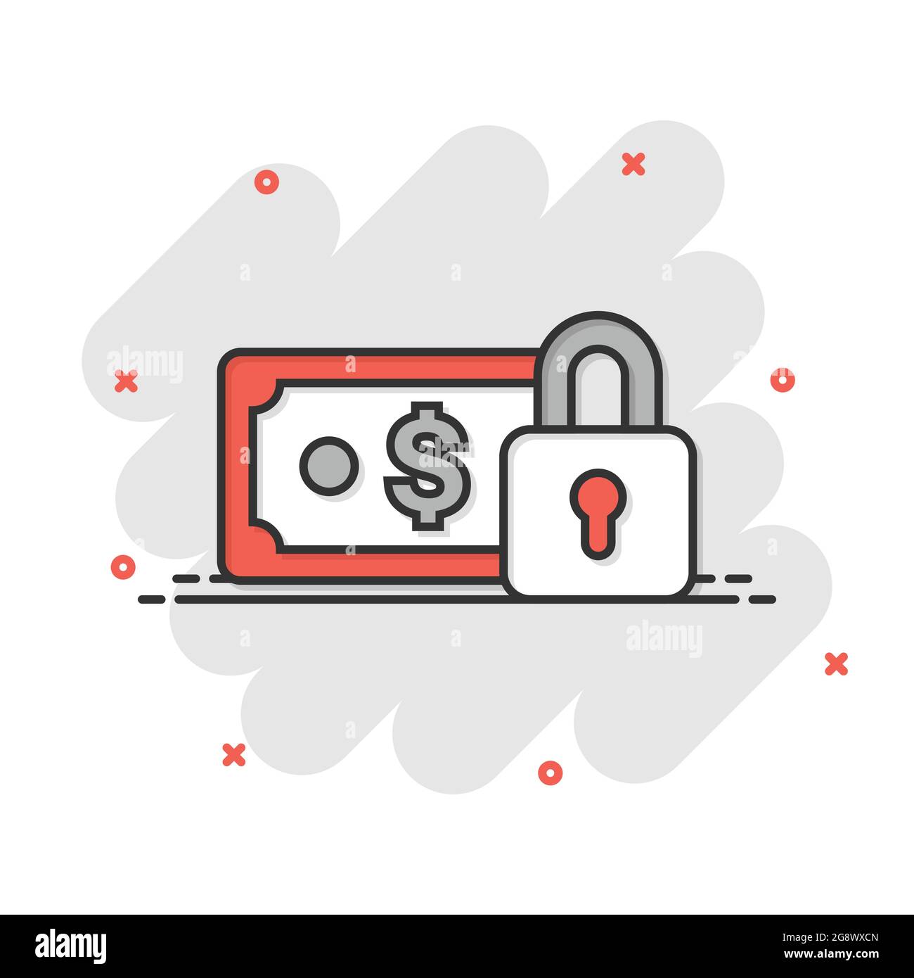 Dollar banknote with lock icon in comic style. Dollar cash safe cartoon ...