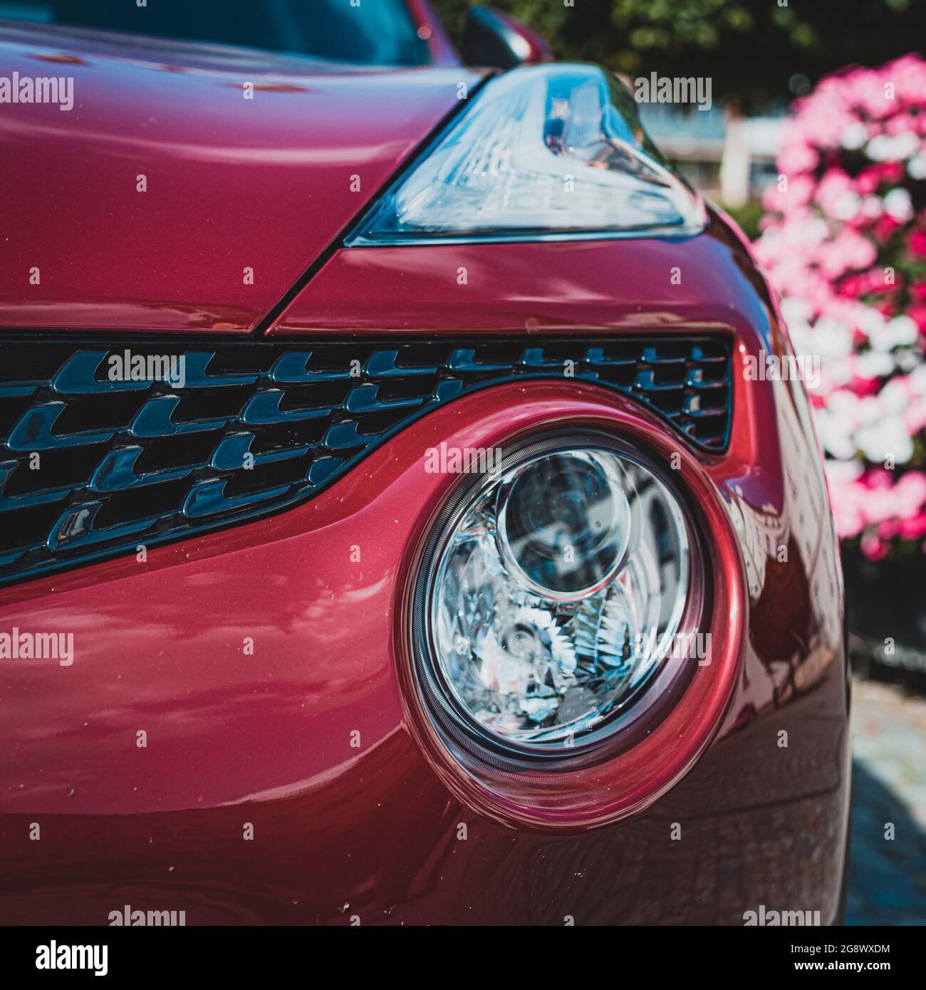 front lights of the red car, vehicle details Stock Photo - Alamy