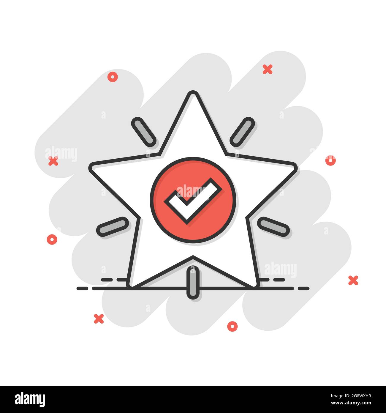 Check mark with star icon in comic style. Add to favorite cartoon ...