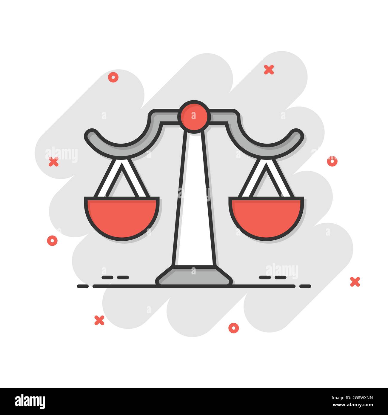 Scale balance icon in comic style. Justice cartoon vector illustration ...