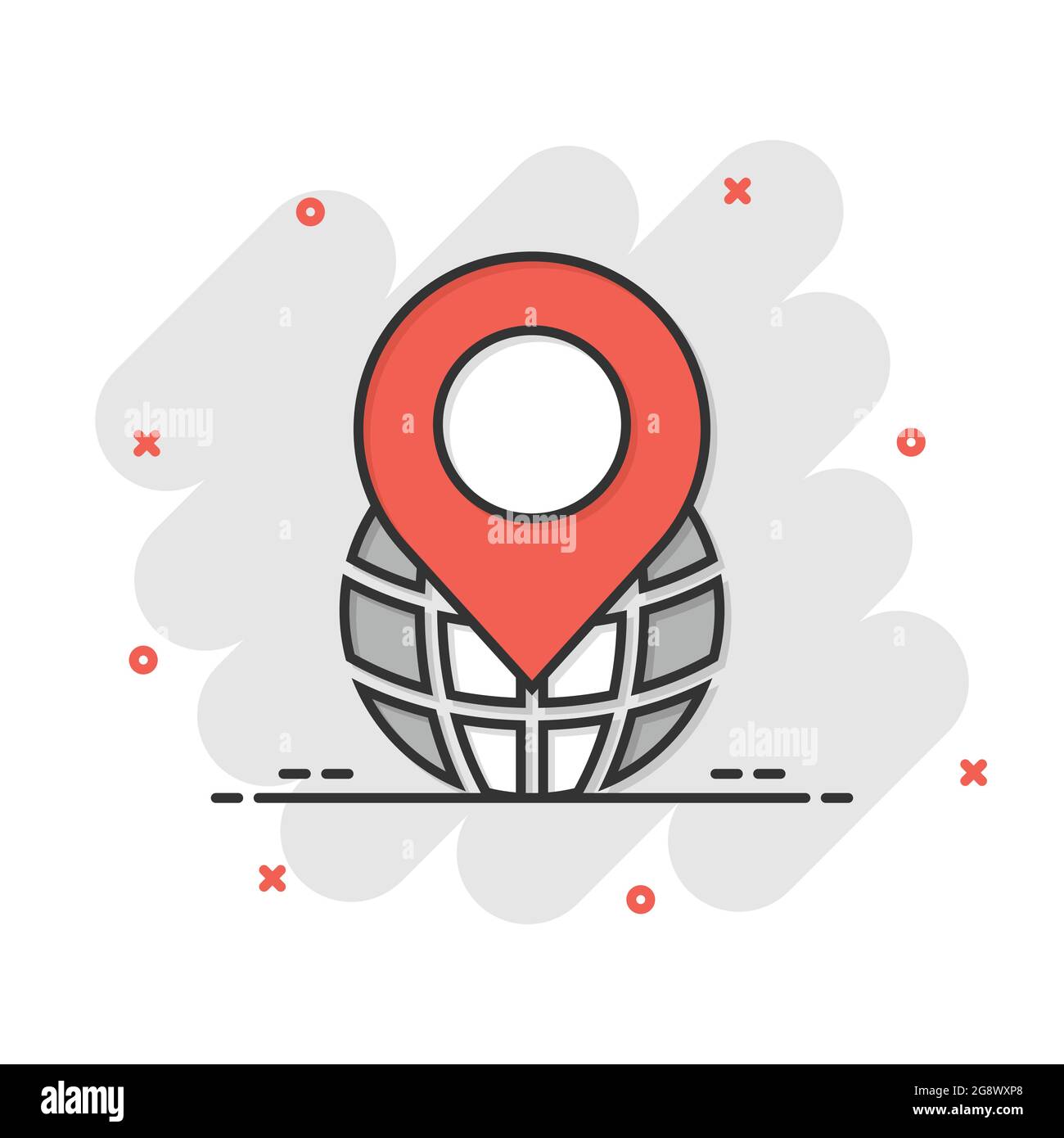 Global navigation icon in comic style. Globe pin gps cartoon vector ...